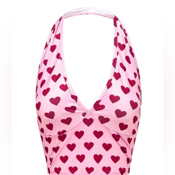Tops | Heart Print Pink Halter Top Y2k | Poshmark